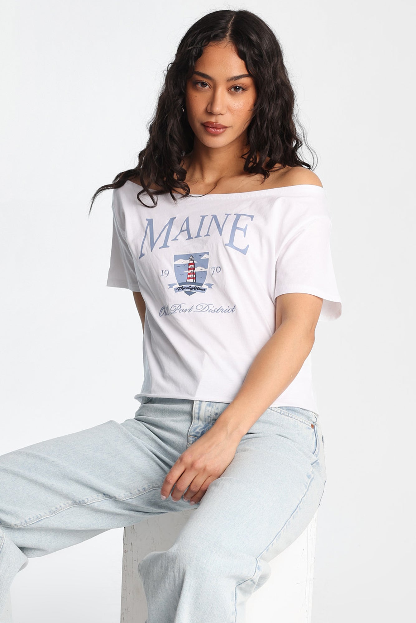 Maine Graphic Off-Shoulder Short Sleeve Tee – Bluenotes
